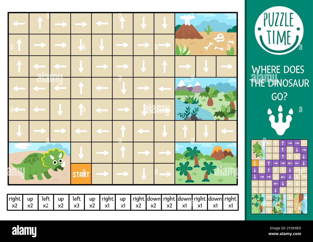 Dinosaur logic maze for kids with triceratops. Prehistoric preschool ...