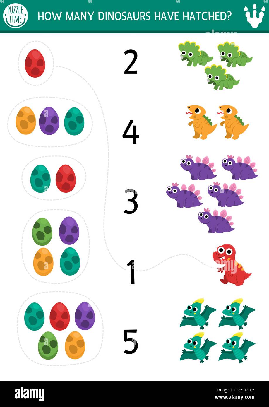 Match the numbers dinosaur game with baby dinos and eggs. Prehistoric ...
