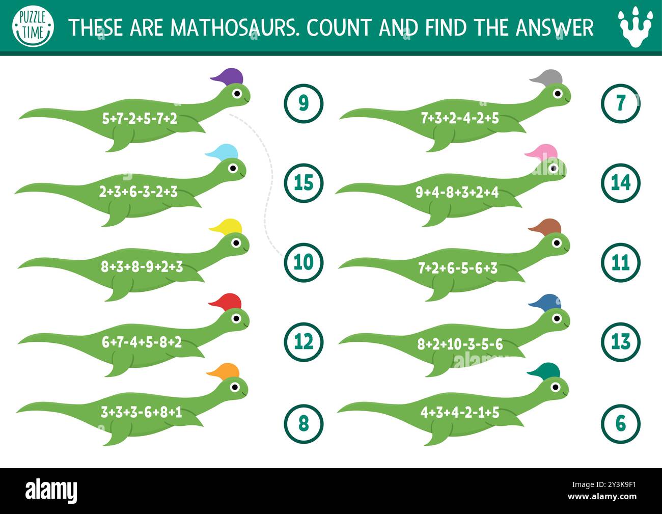 Counting and matching game with cute long plesiosaurs. Dinosaur math ...
