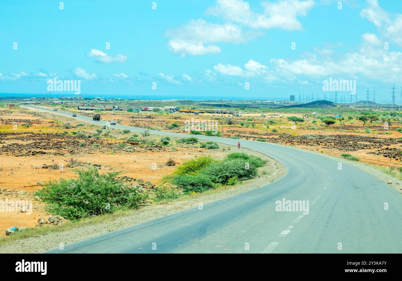 Asphalt road through djiboutian savanna, Arta region, Djibouti Stock ...