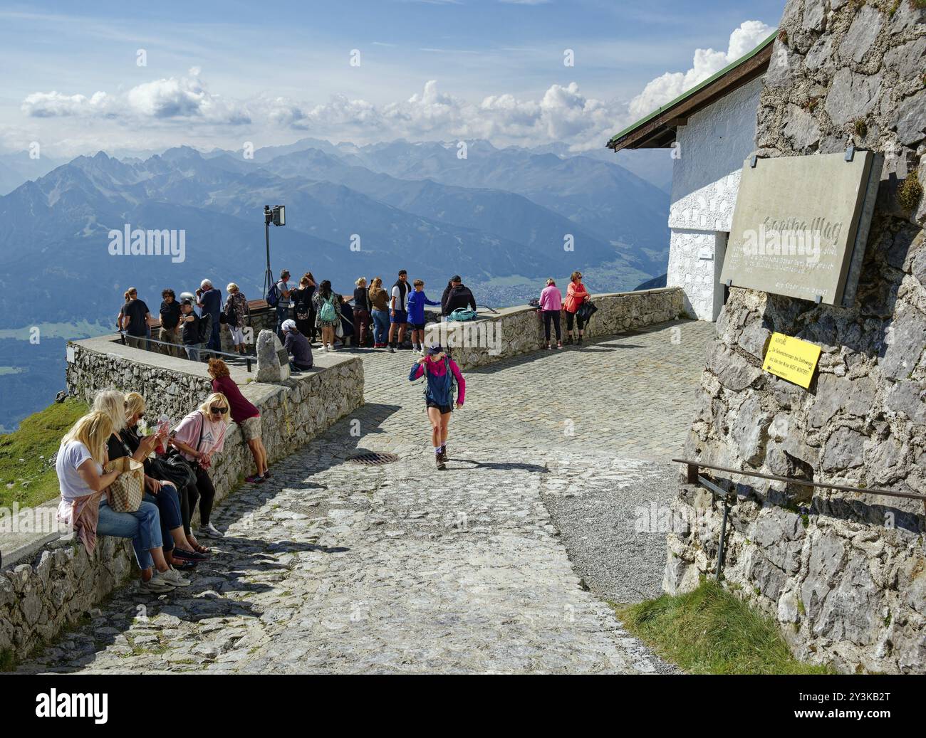 View, mountain station, cable car of the Hafelekarbahn of the ...