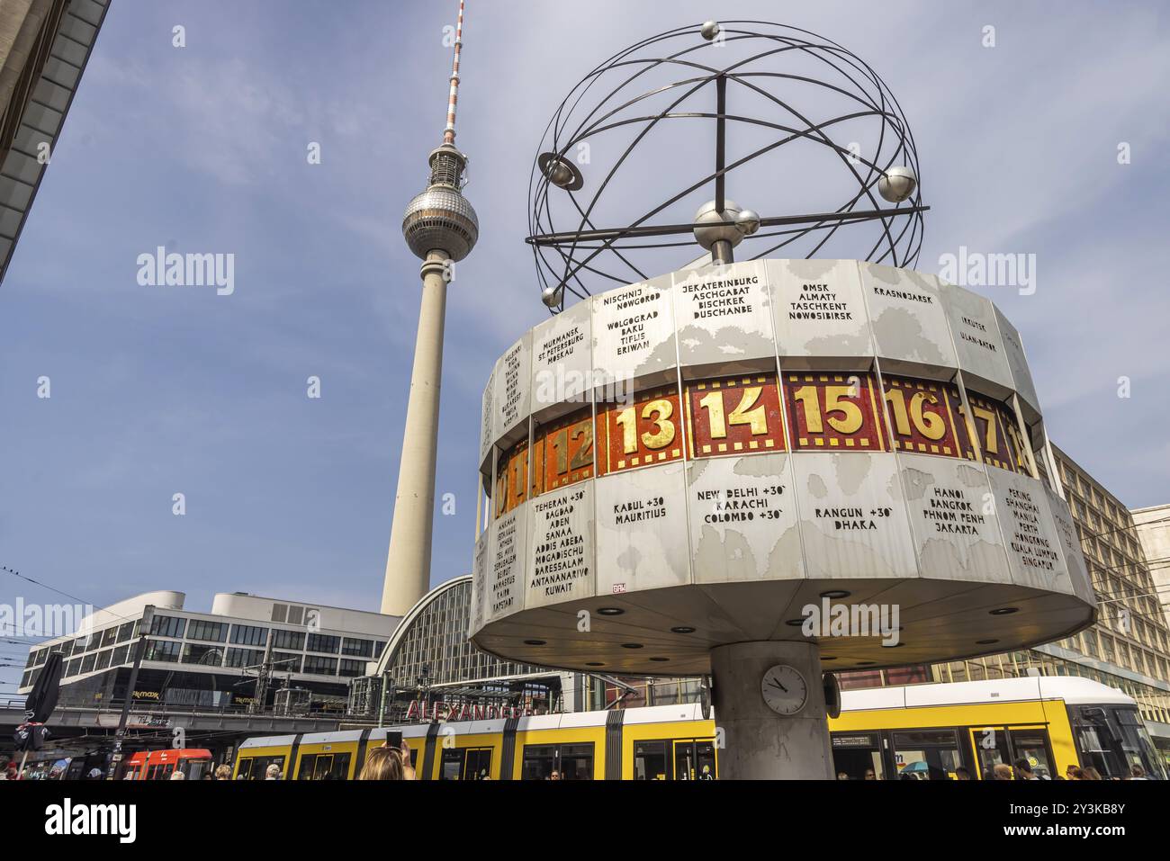 Alexanderplatz railway station with world clock and television tower, a ...