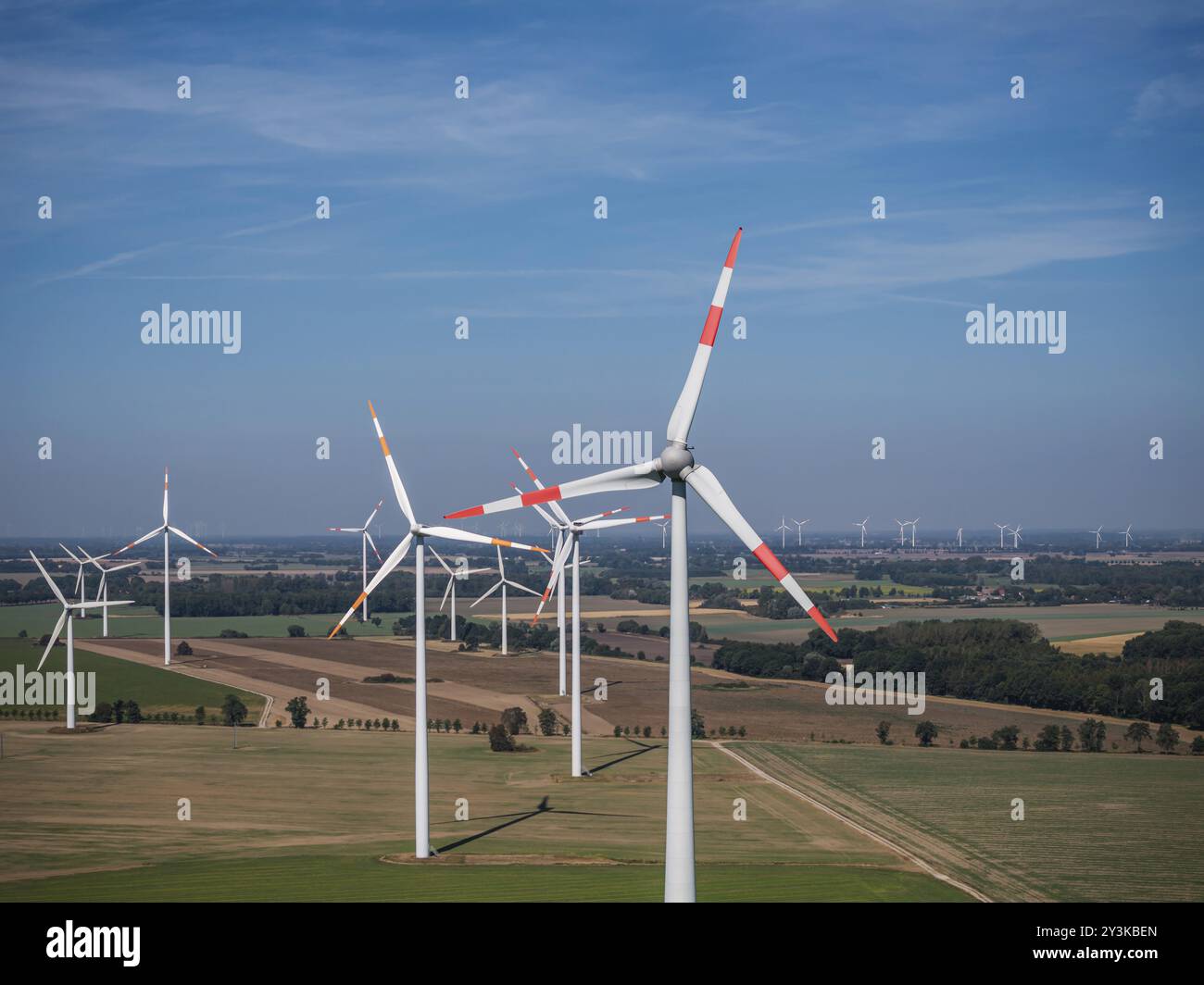Aerial flight near wind turbines hi-res stock photography and images ...