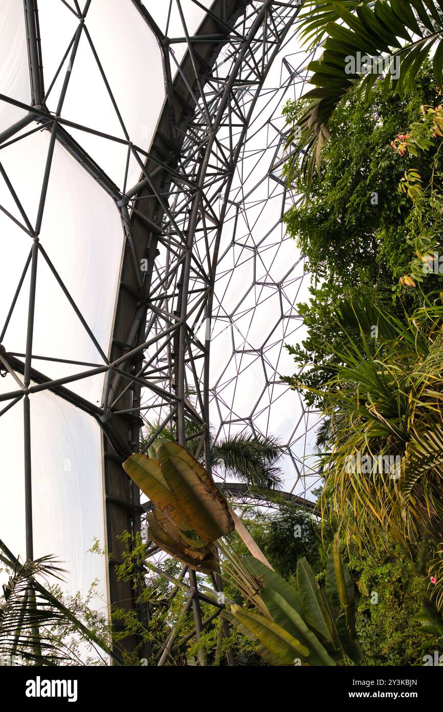 A close-up view of a geodesic dome structure with a network of metal ...