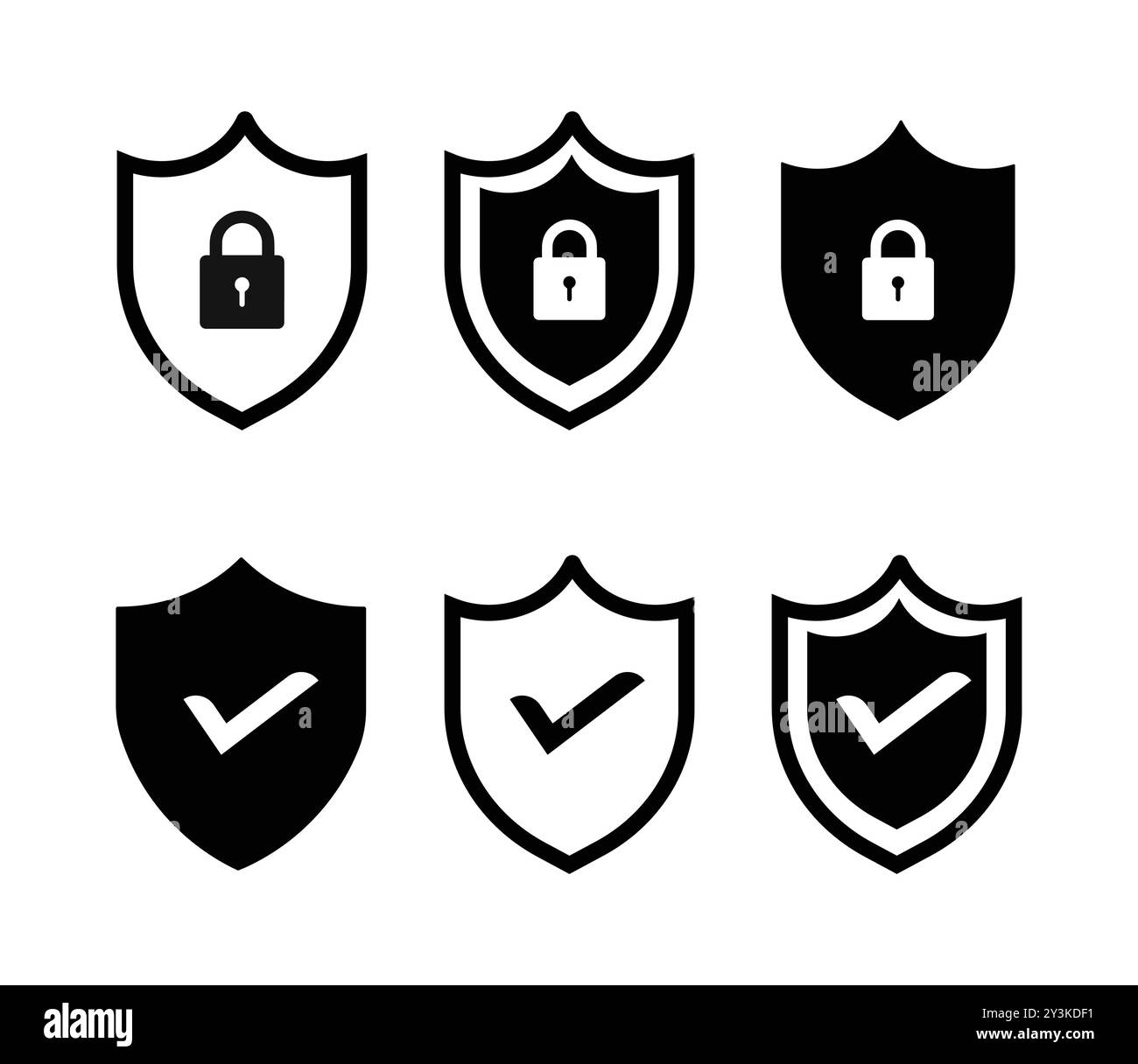 Shield icon set in vintage style.shield security icons. Badge quality symbol,Cyber security icon ...