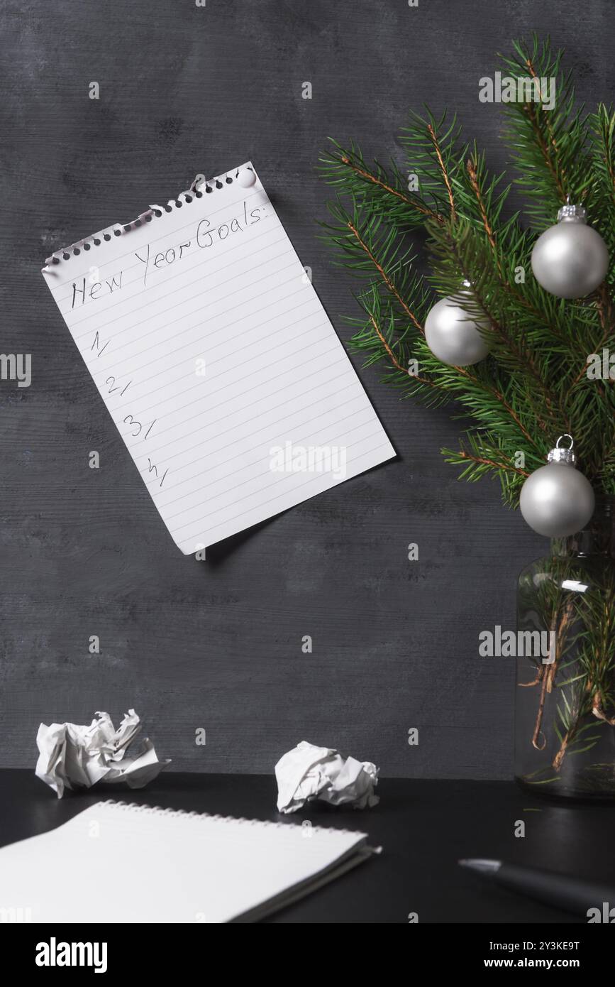 Target planning concept with an office interior with a new year goals ...