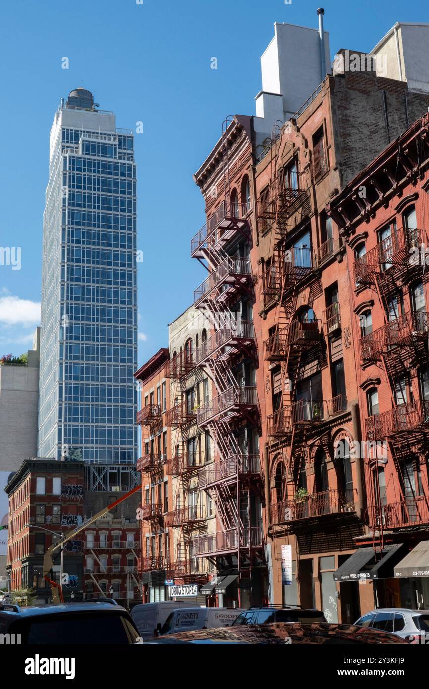 Contrasting architectural buildings on Lafayette Street in Soho, New ...