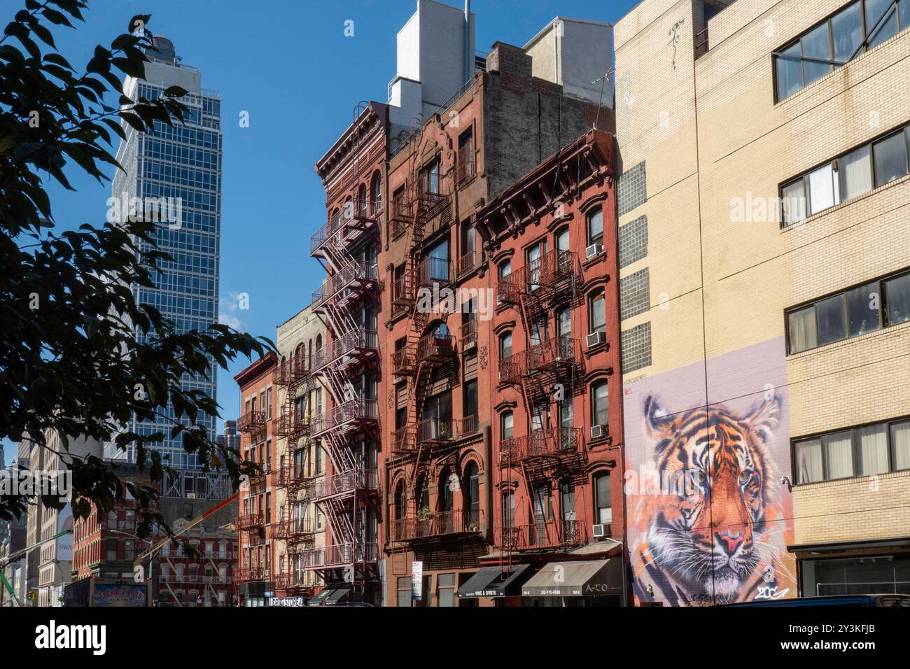 Contrasting architectural buildings on Lafayette Street in Soho, New ...