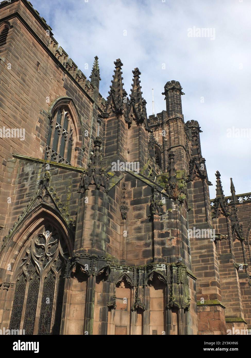 Close up view of medieval stonework on the historic chester cathedral ...