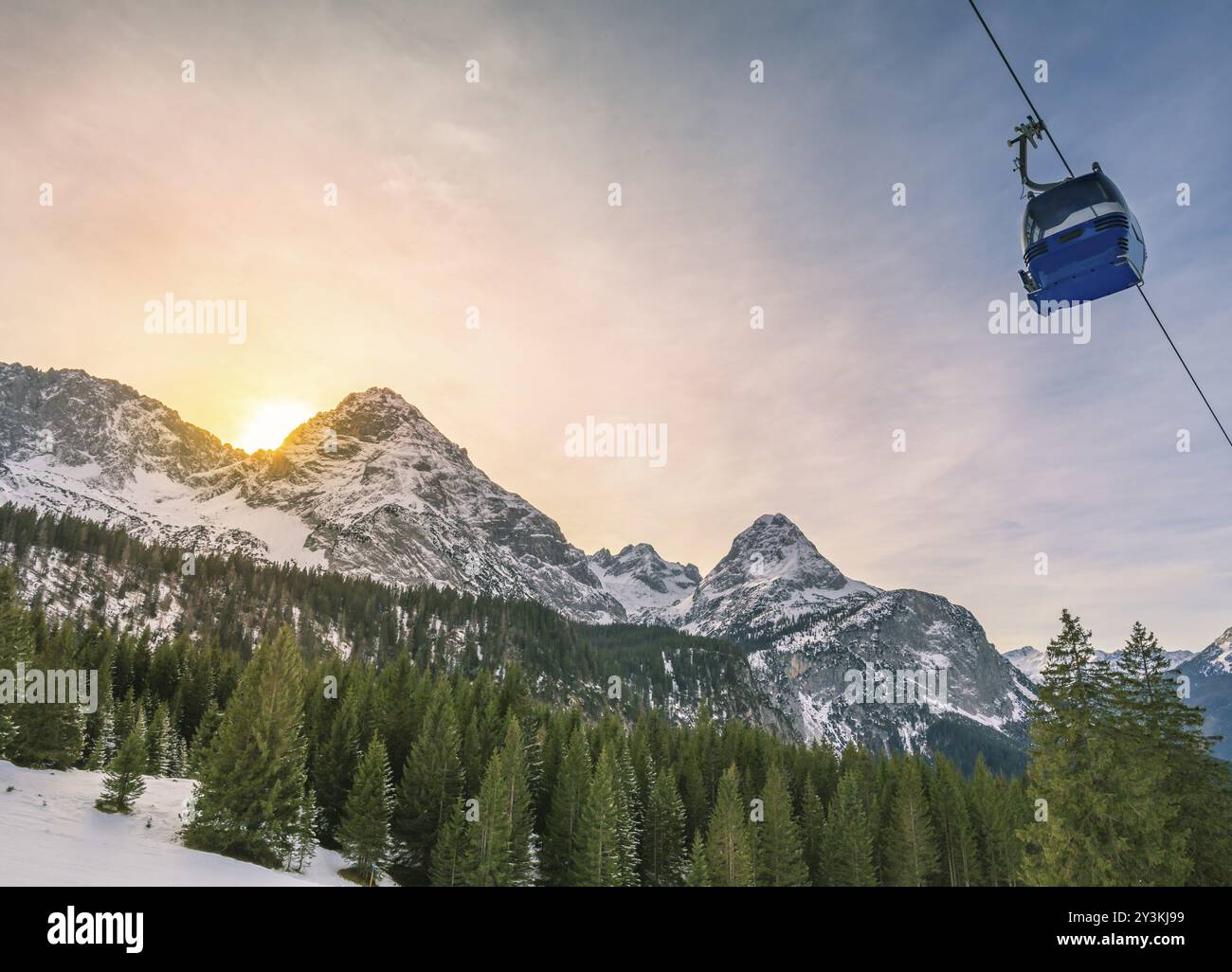 Winter landscape with evergreen fir forests, the Austrian Alps ...