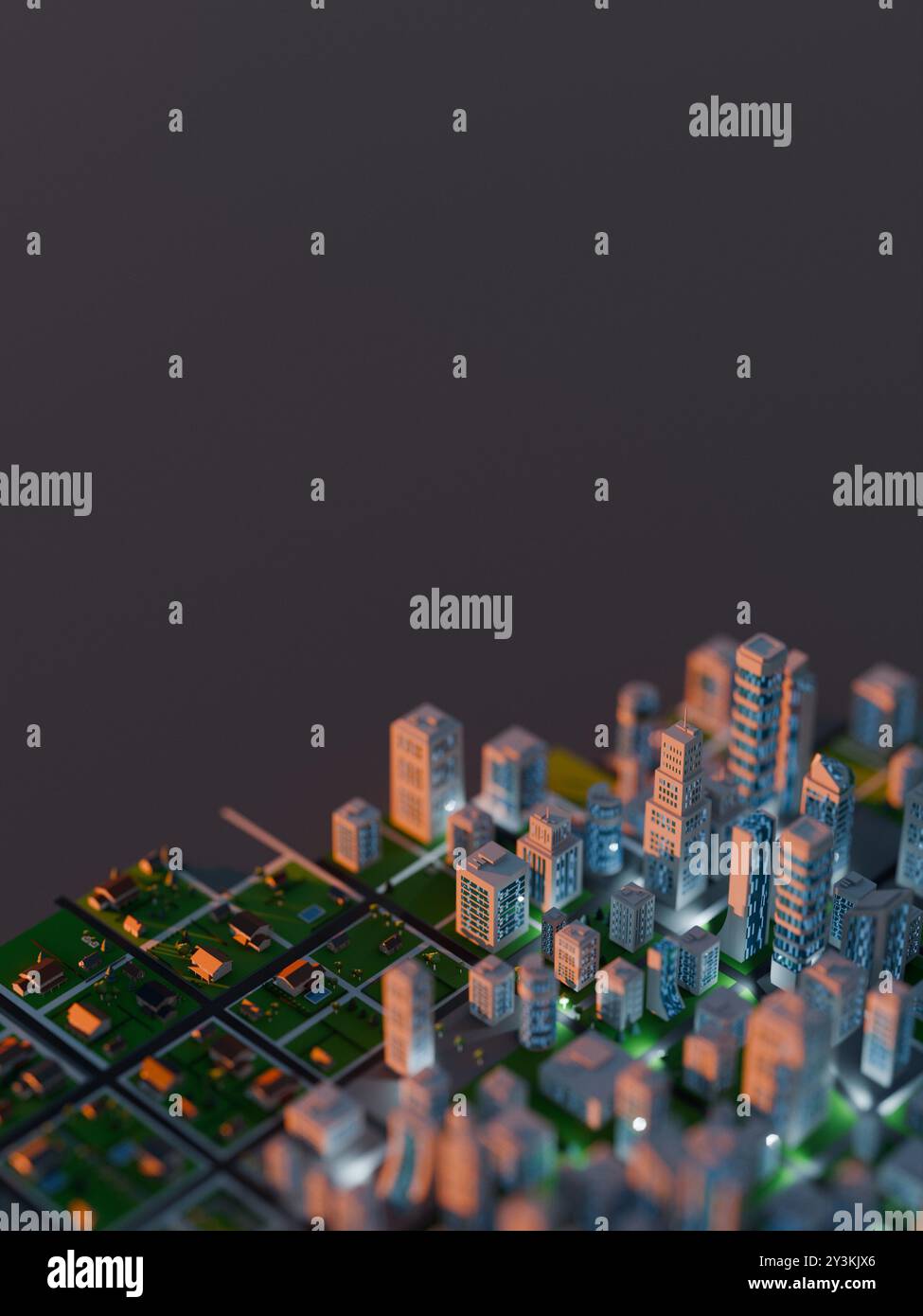 Modern, clean city in the evening. Digital 3D render Stock Photo - Alamy
