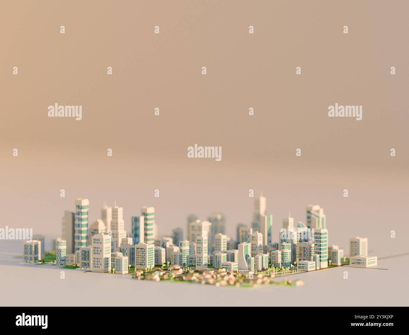 Clean, modern city skyline with ample negative space. Digital 3D render ...