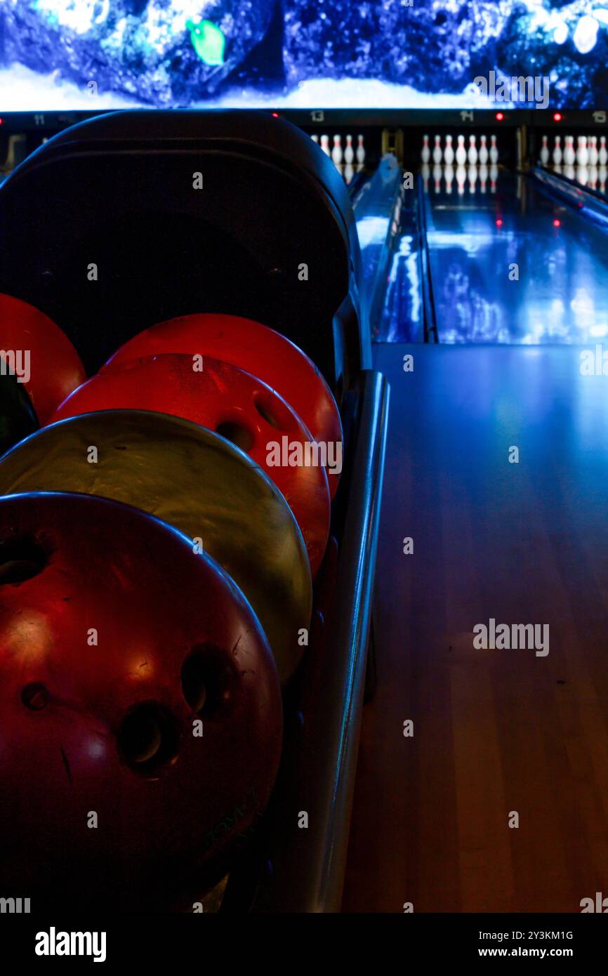 Artistic bowling photo, wallpaper. Bowling lane with dim atmospheric ...