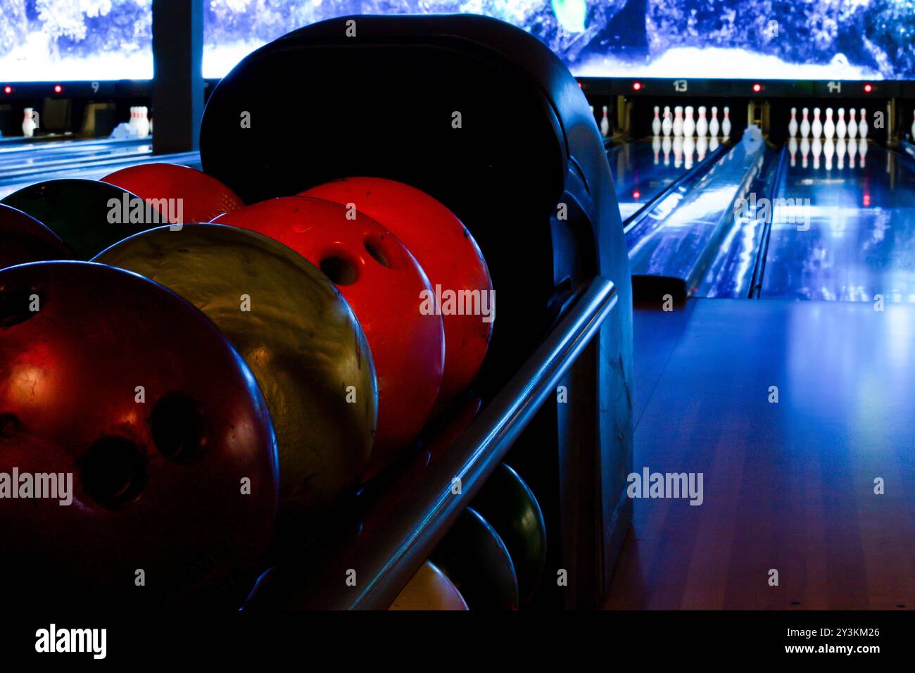 Artistic bowling photo, wallpaper. Bowling lane with dim atmospheric ...