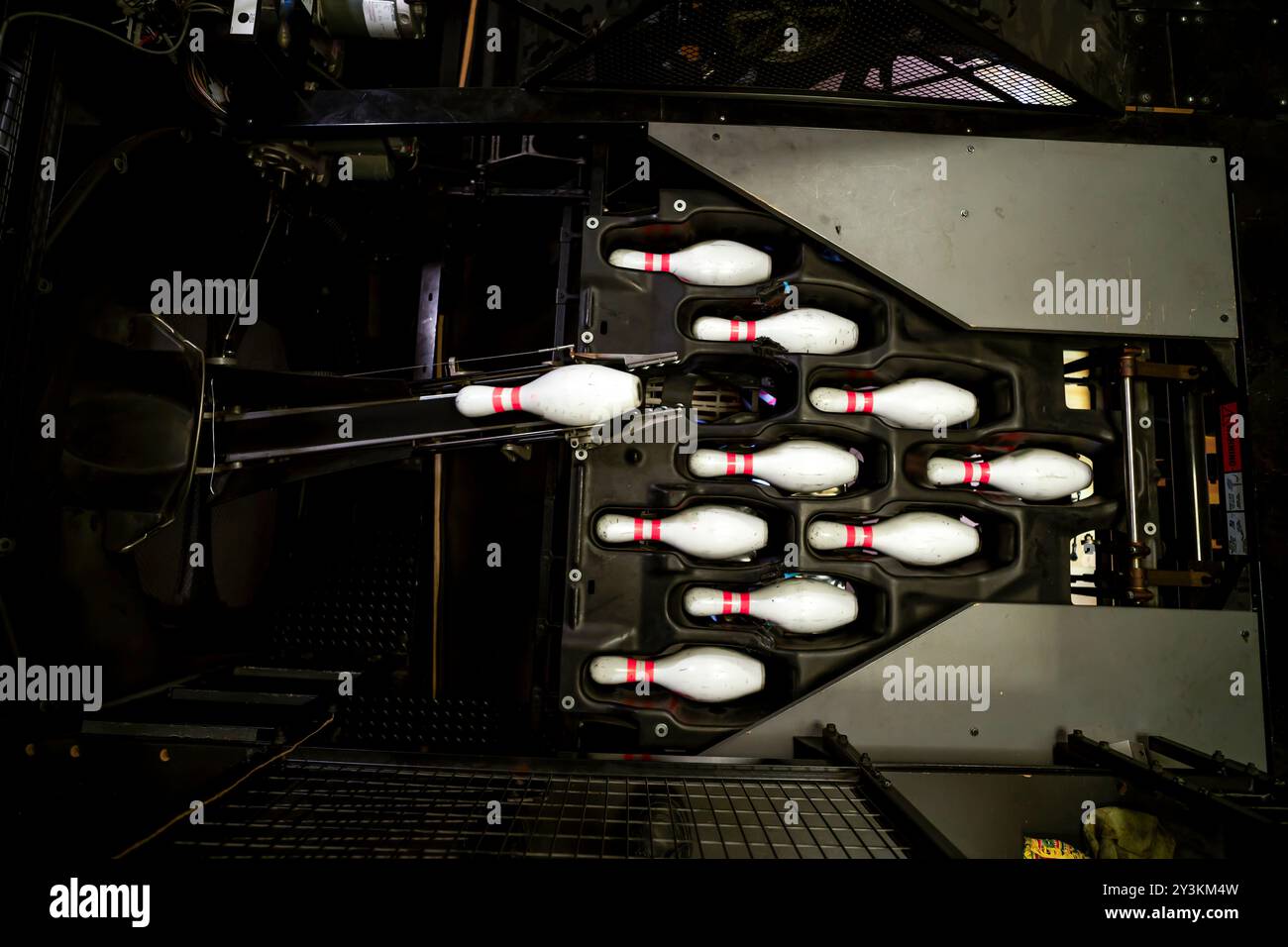 Bowling pinsetter machine. Modern automatic sports equipment Stock ...