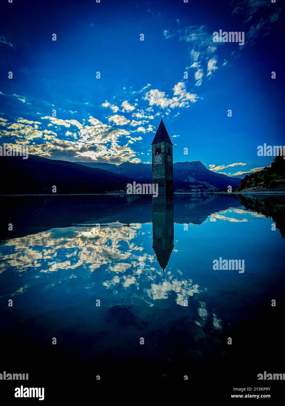 Church Tower in Lake Resina Graun Tower in Lake Resina Vinschgau Italy ...