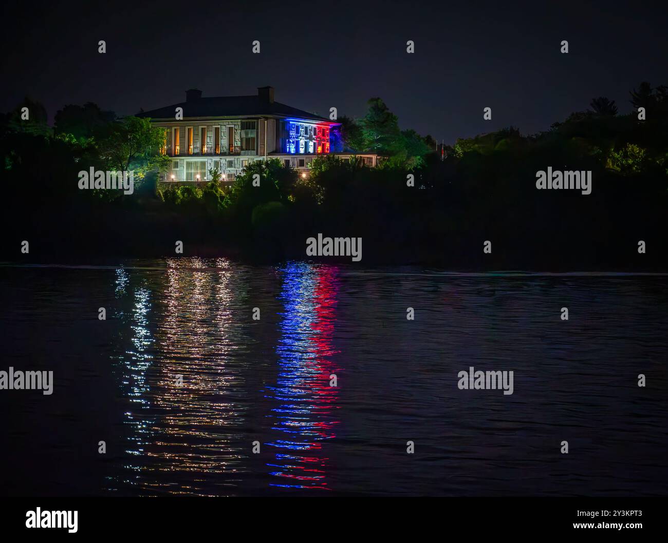 Embassy of France in Ottawa illuminated at night, Ontario, Canada Stock ...