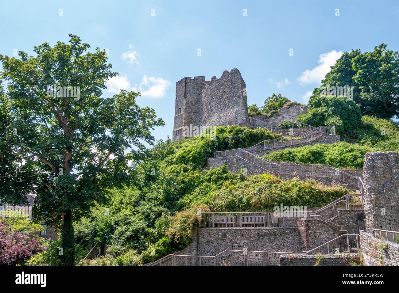 The Keep of Lewes Castle with a flint built walkway - Lewes, East ...