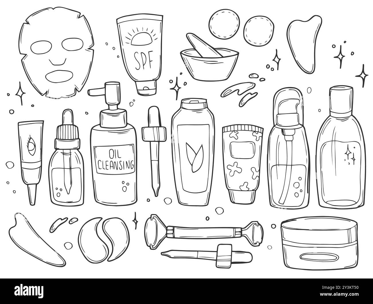 Doodle skin care cosmetics set. Beauty set. Skin care and beauty signs ...