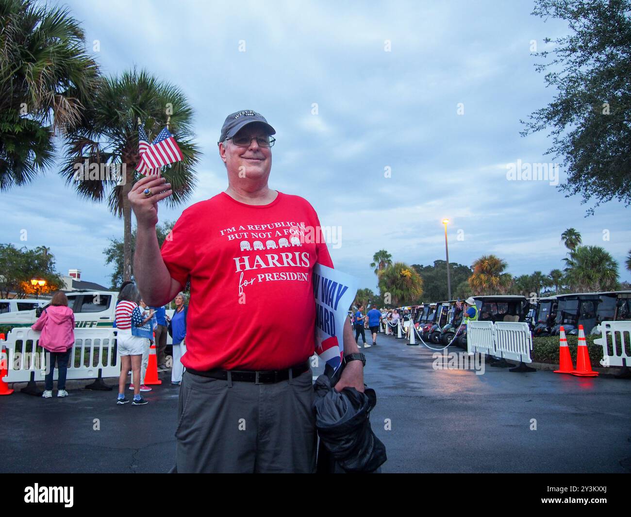 Republican Harris Supporter at the Harris Rally and Golf Cart Parade in ...