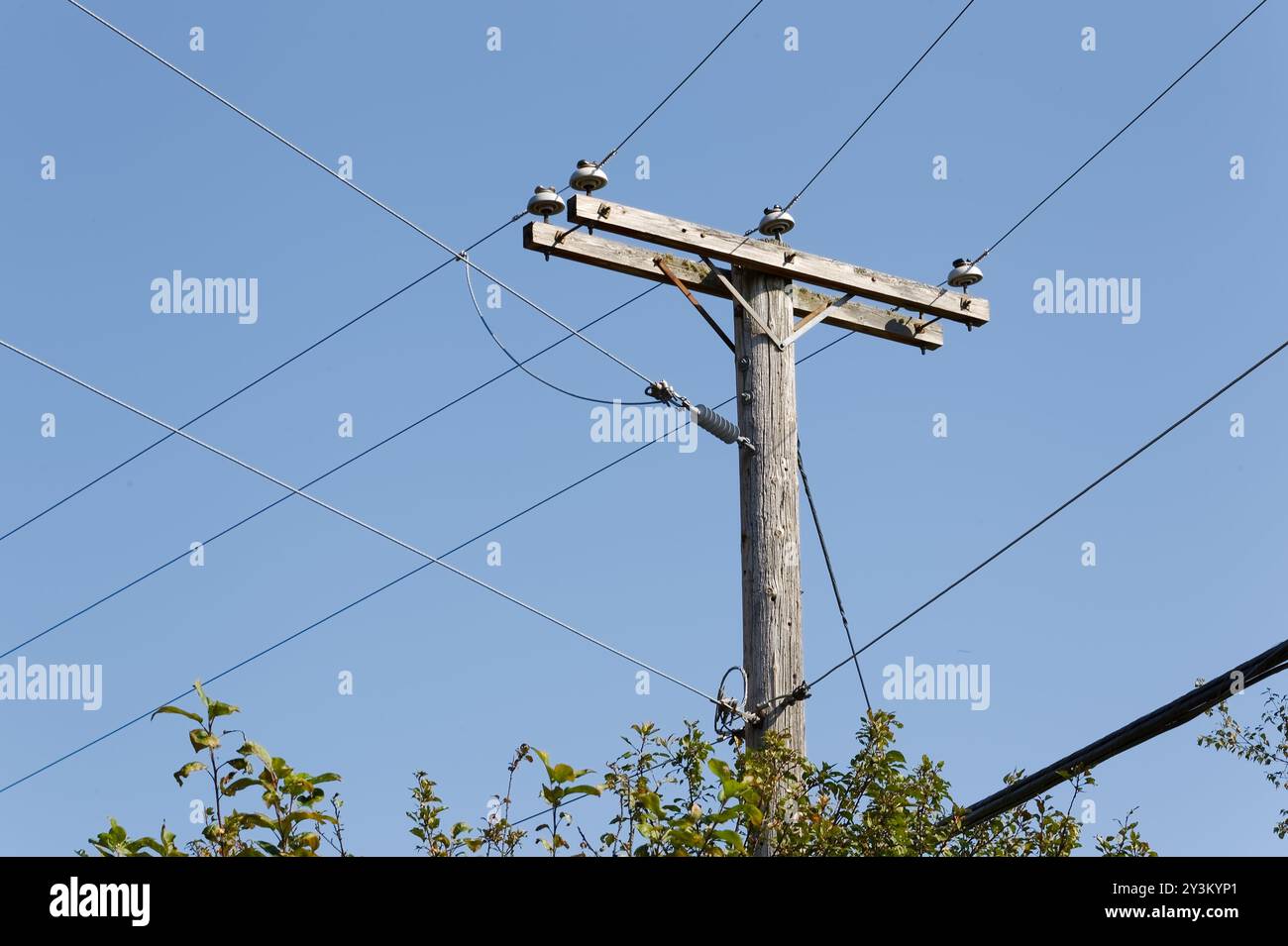 Wood utility pole with electric wires. Quebec,Canada Stock Photo - Alamy