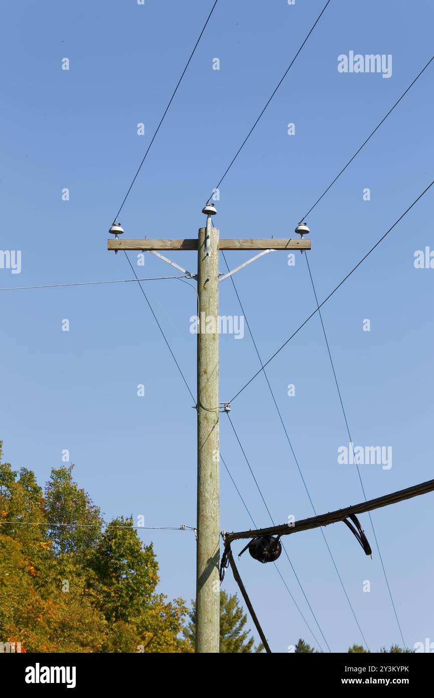 Wood utility pole with electric wires. Quebec,Canada Stock Photo - Alamy