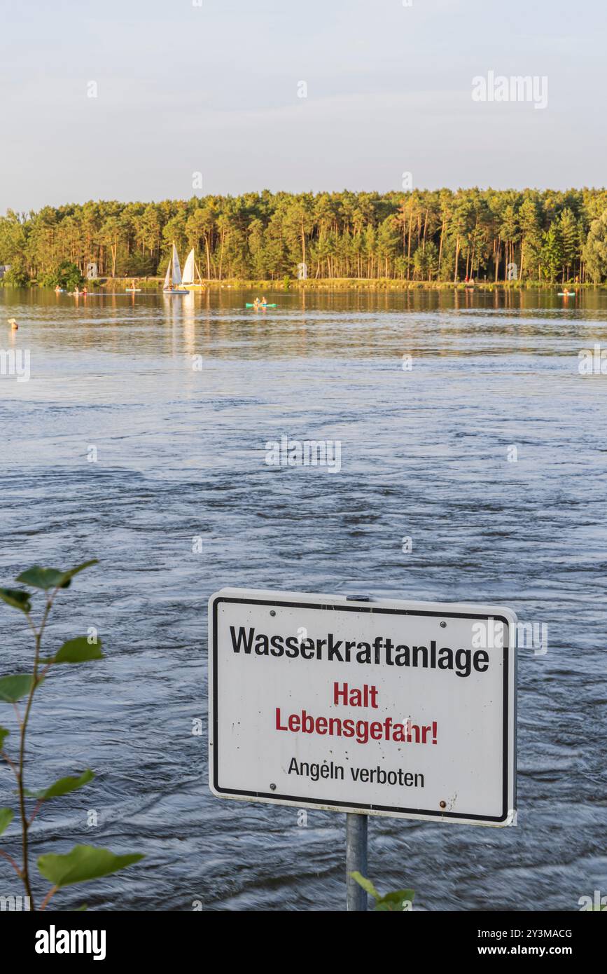 Roth, Germany - August 23, 2024: Dabger Warning sign near Hydroelectric ...