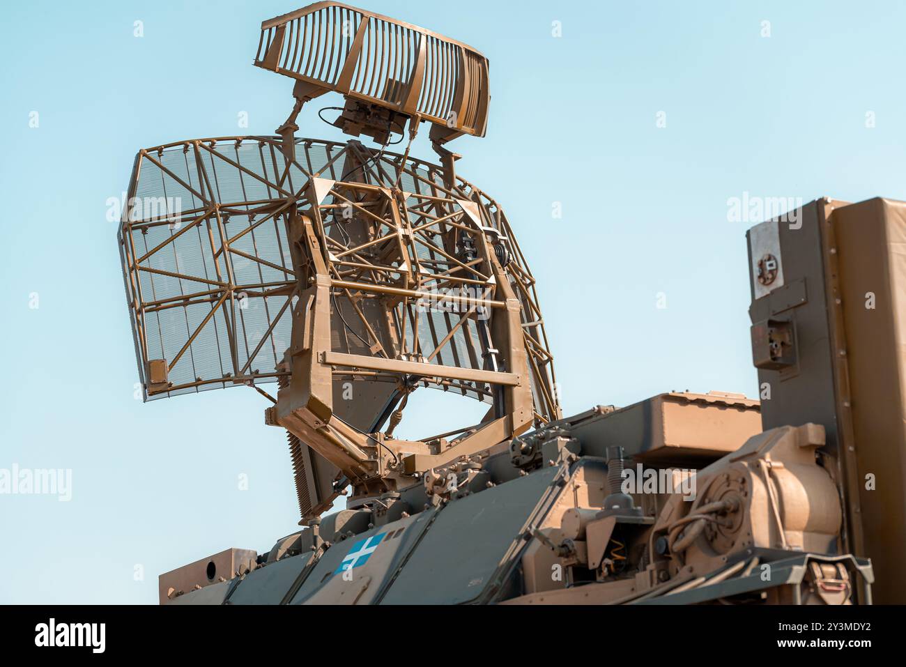 Powerful mobile military radar station scanning for enemy aircraft and ...
