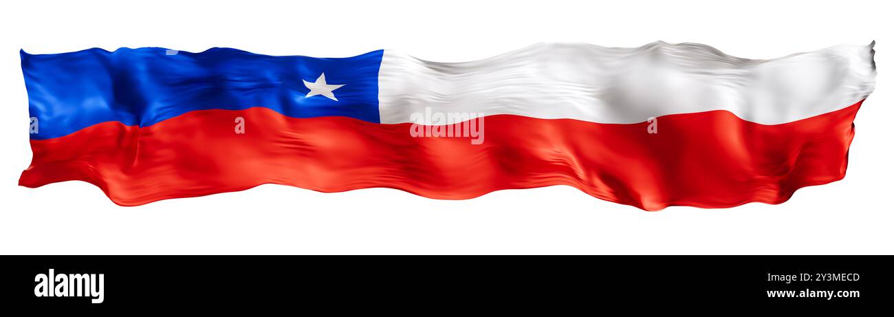 Stylized flag of Chile waving in the wind, isolated on white background ...
