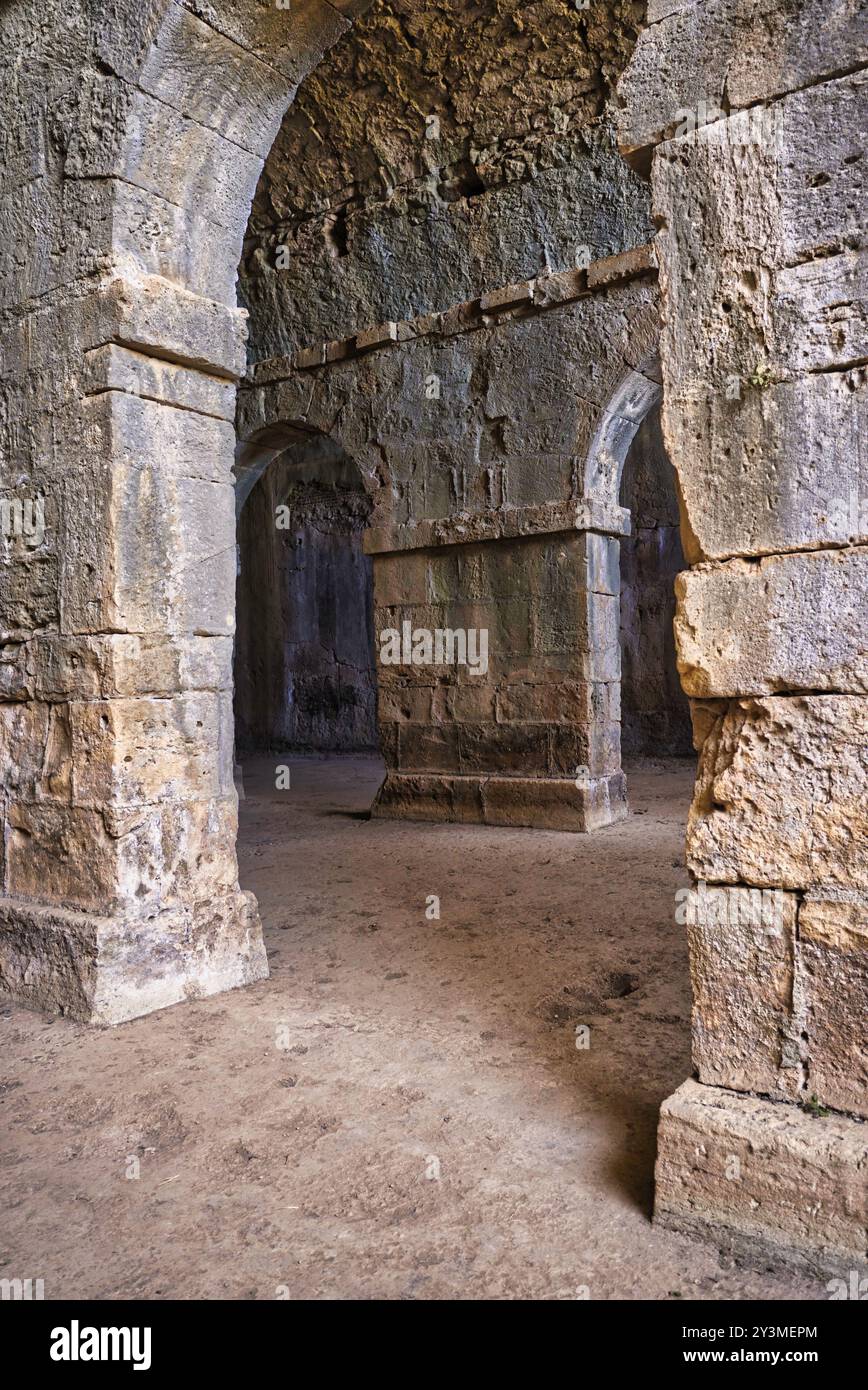 the interior of ancient Roman Cisterns of Aptera in which water was ...