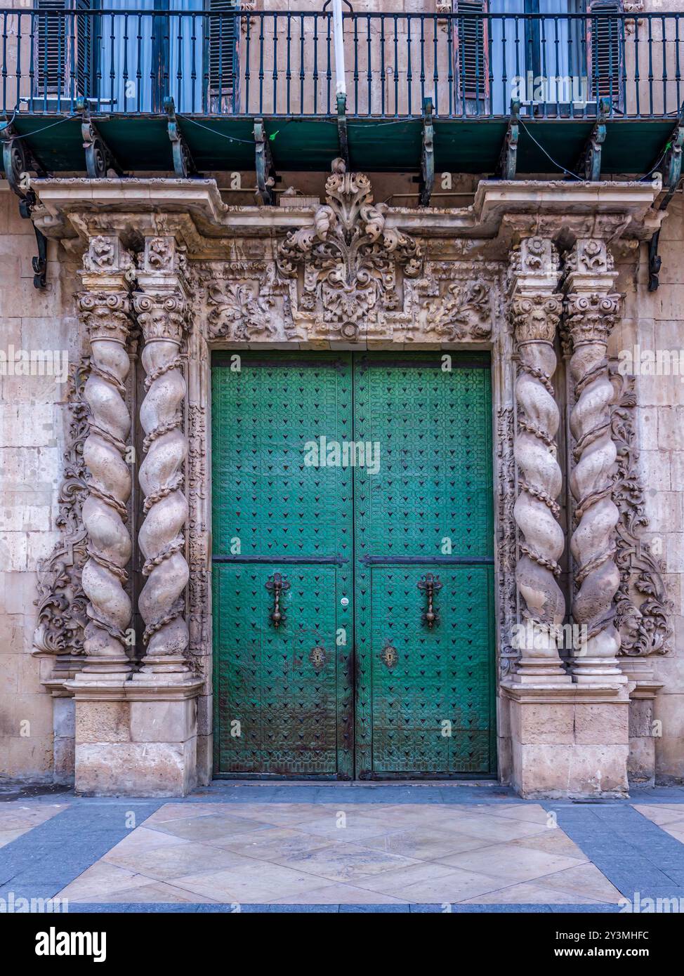 Historical Baroque-style Town Hall wooden door, Alicante, Spain Stock ...