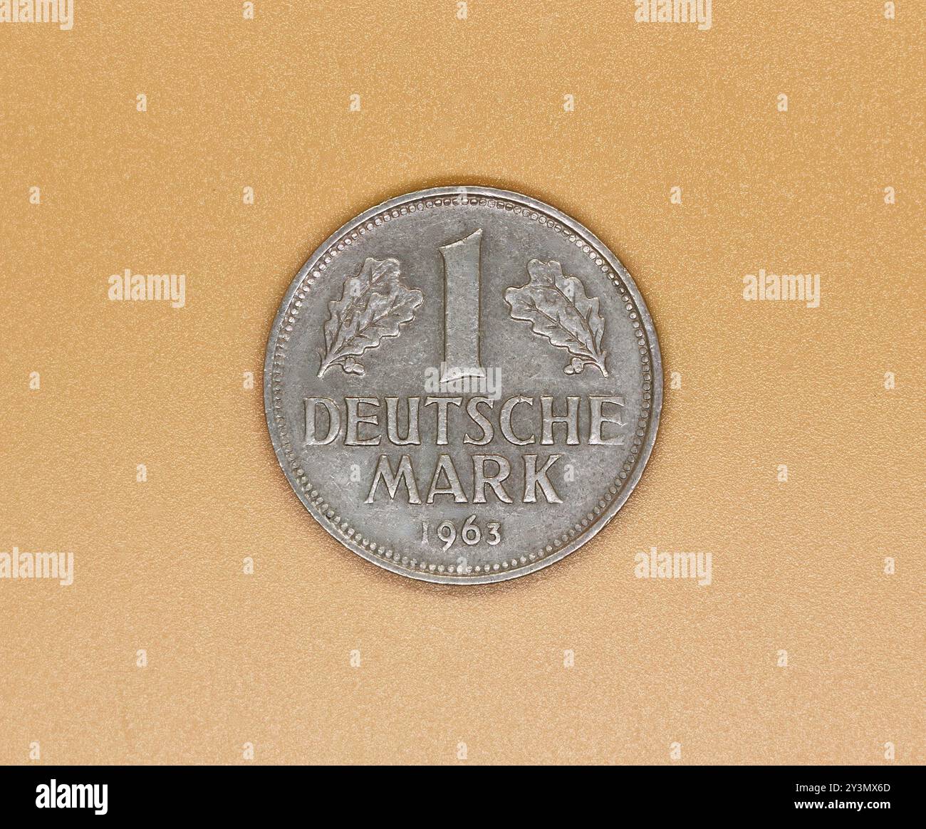 Photo close up of the obverse of a 1963 West German 1 Deutsche Mark ...