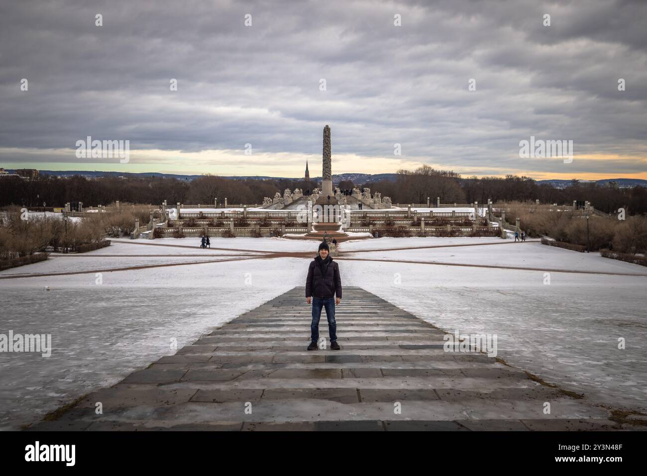 Oslo - February 11 2023: Statues in the famous Vigeland Park in Oslo ...