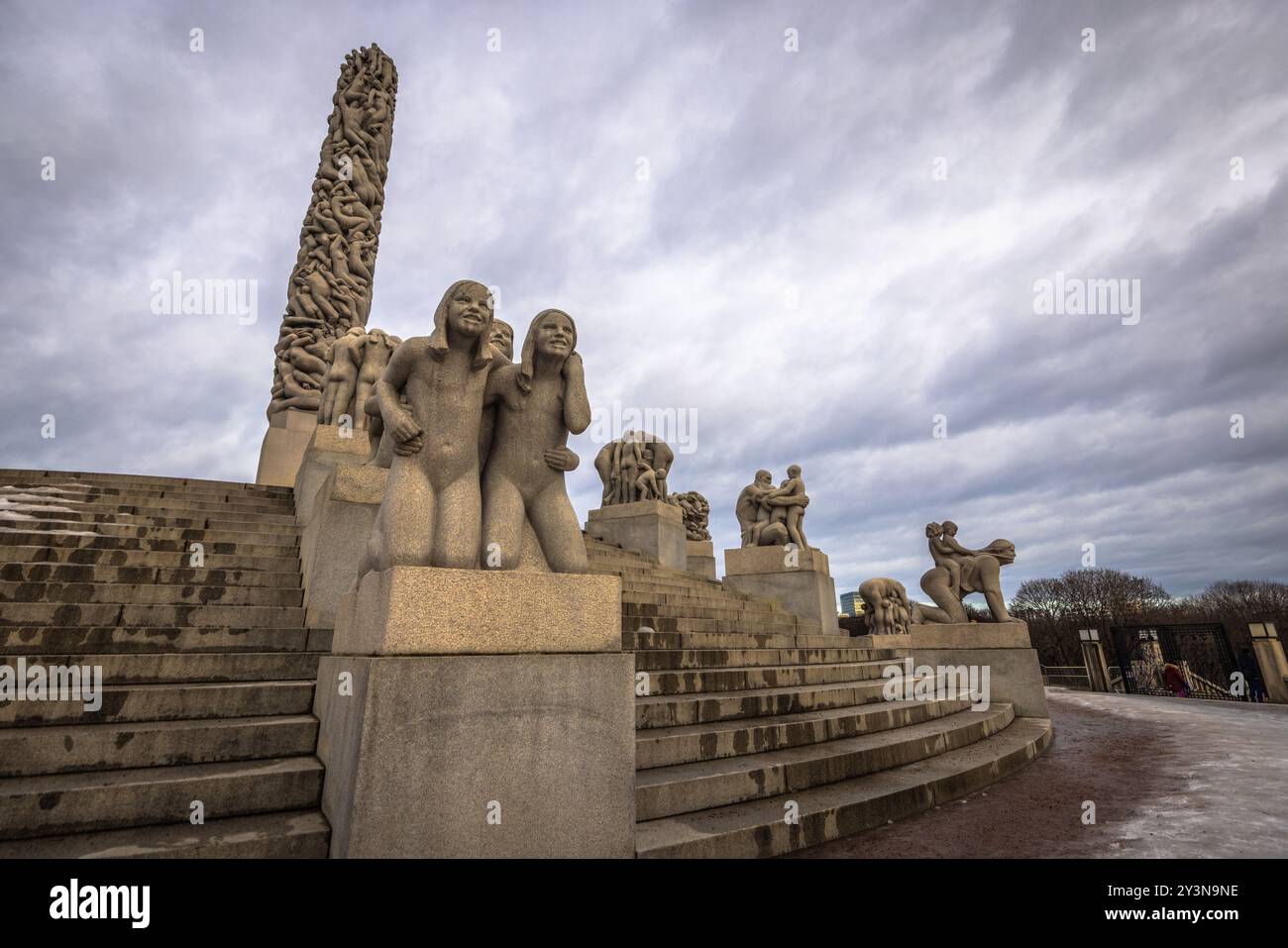 Oslo - February 11 2023: Statues in the famous Vigeland Park in Oslo ...