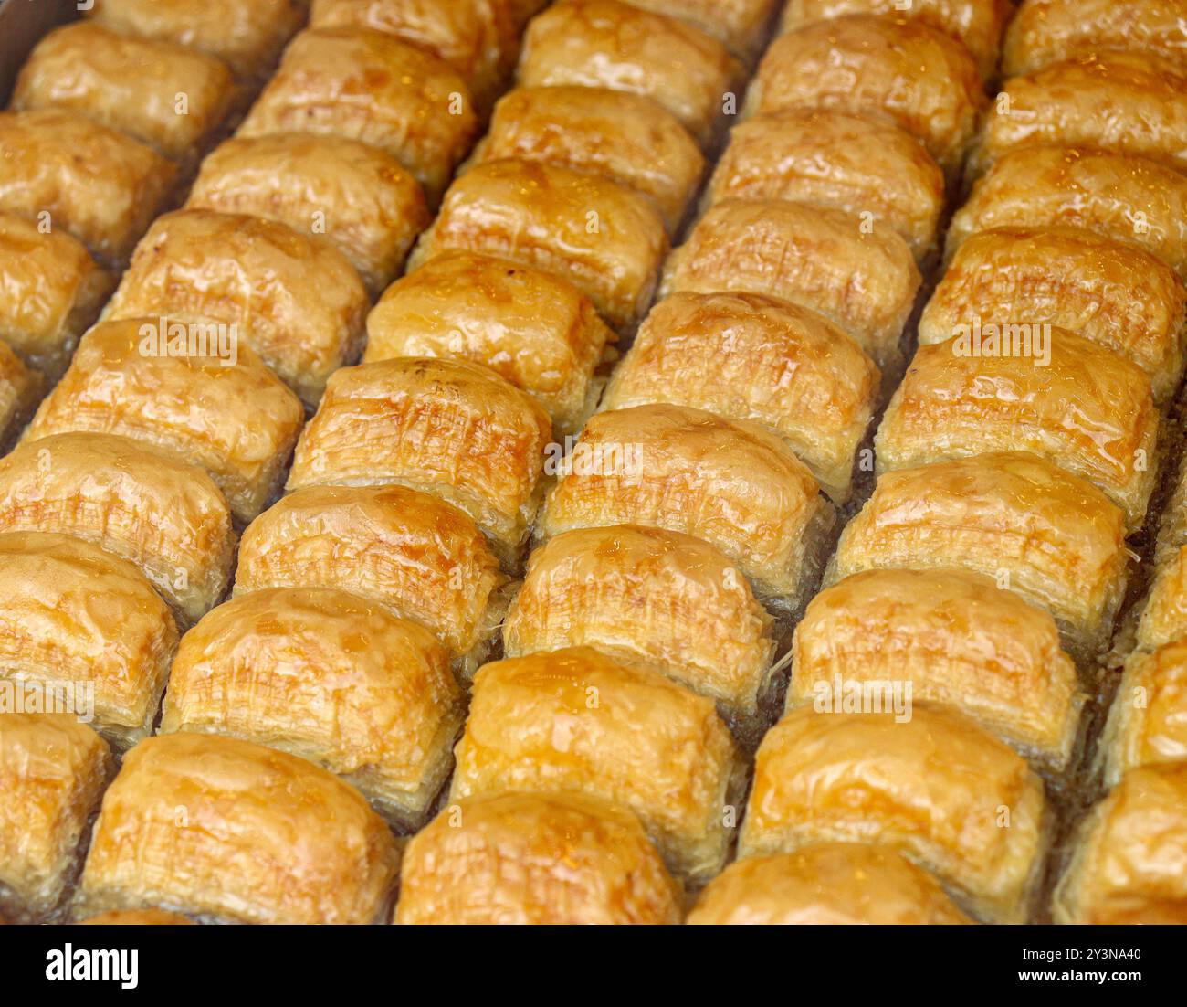 Baklava plate stack dessert. Full frame turkish baklawa delicacy Stock ...