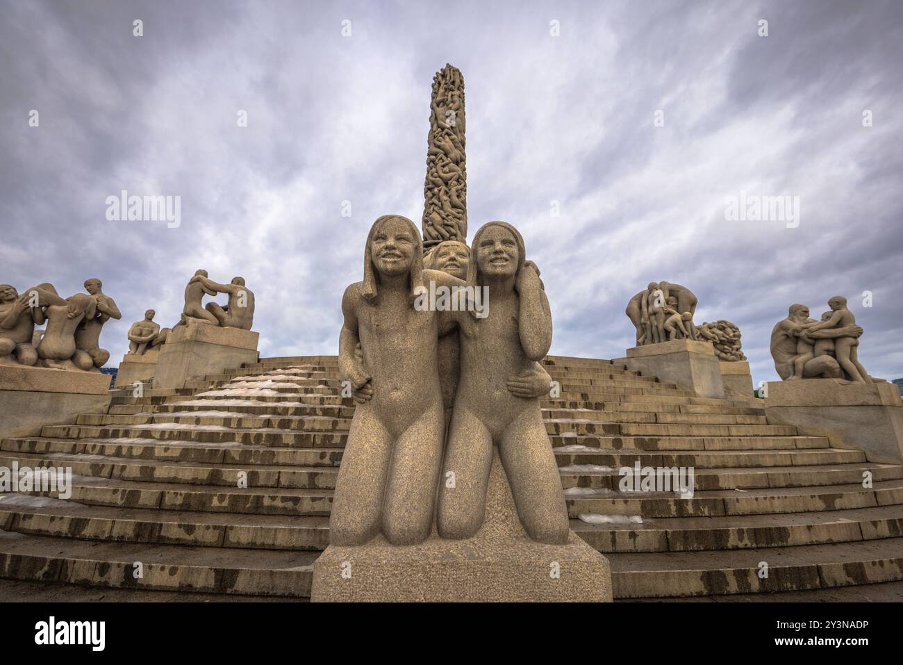 Oslo - February 11 2023: Statues in the famous Vigeland Park in Oslo ...