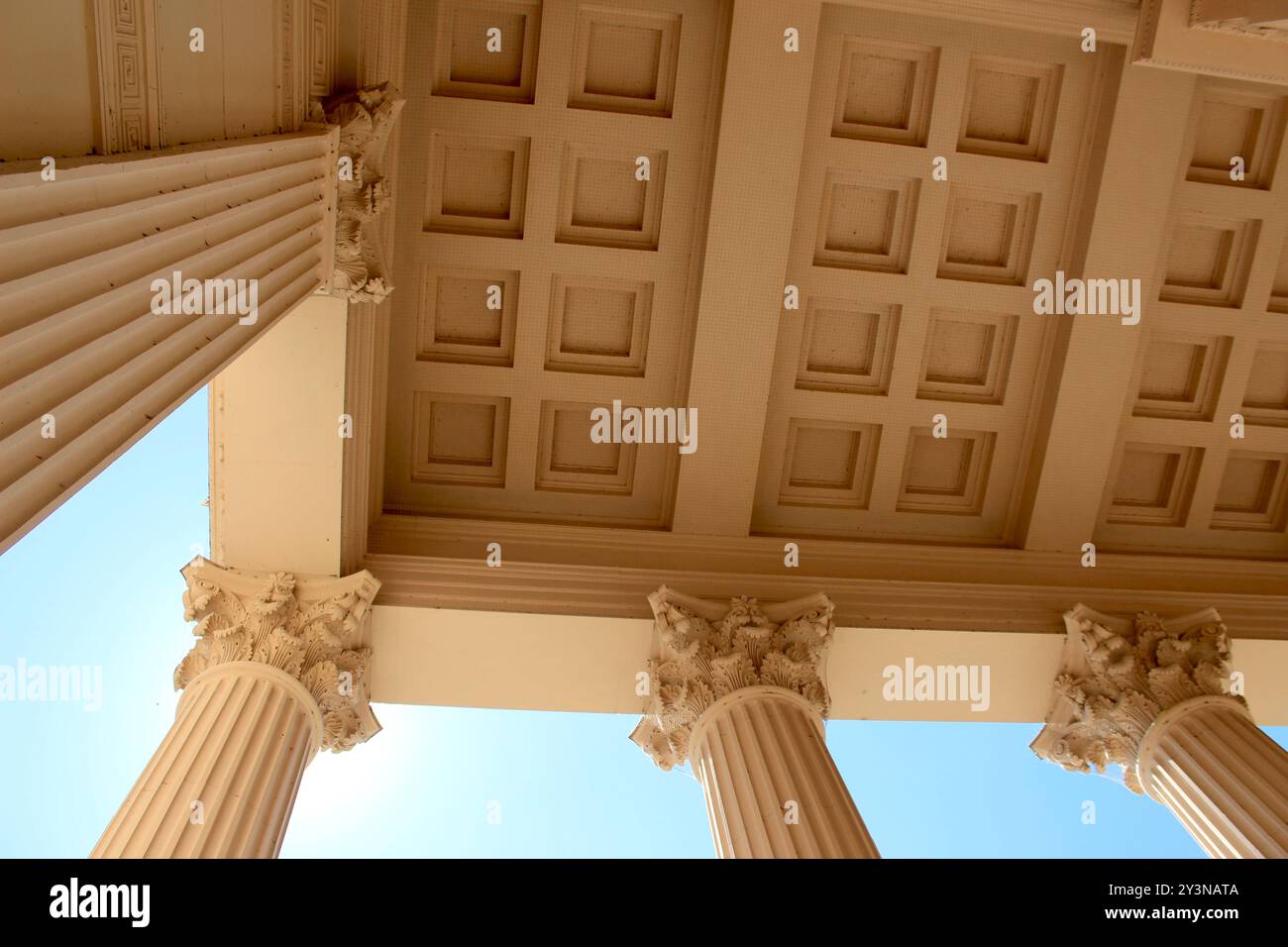 Low Angle View of Classical Columns and Ornate Ceiling Design ...