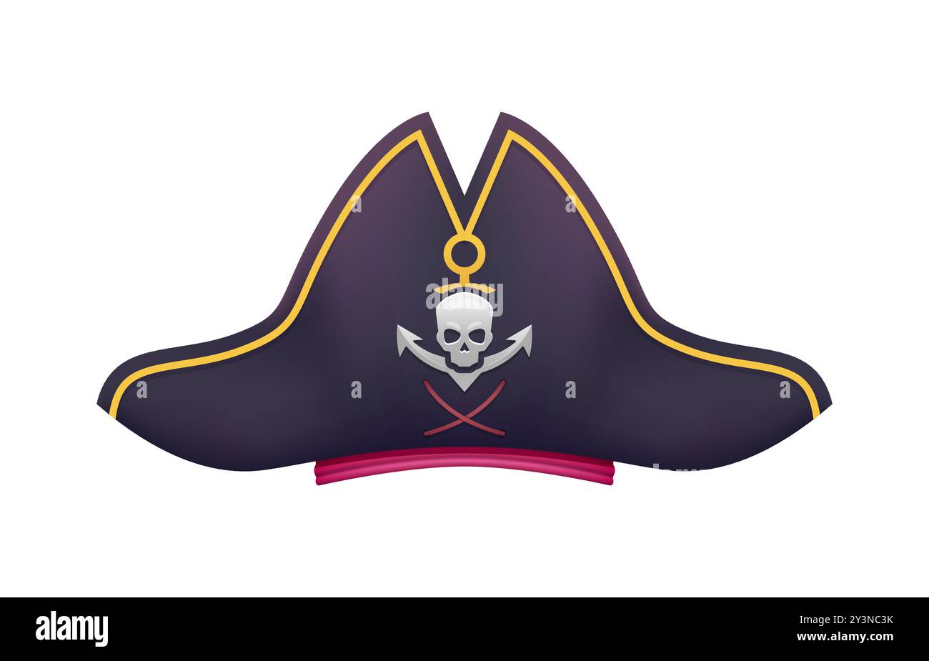 Cartoon pirate hat, corsair captain tricorn. Vector seafarer headdress with jolly roger skull ...