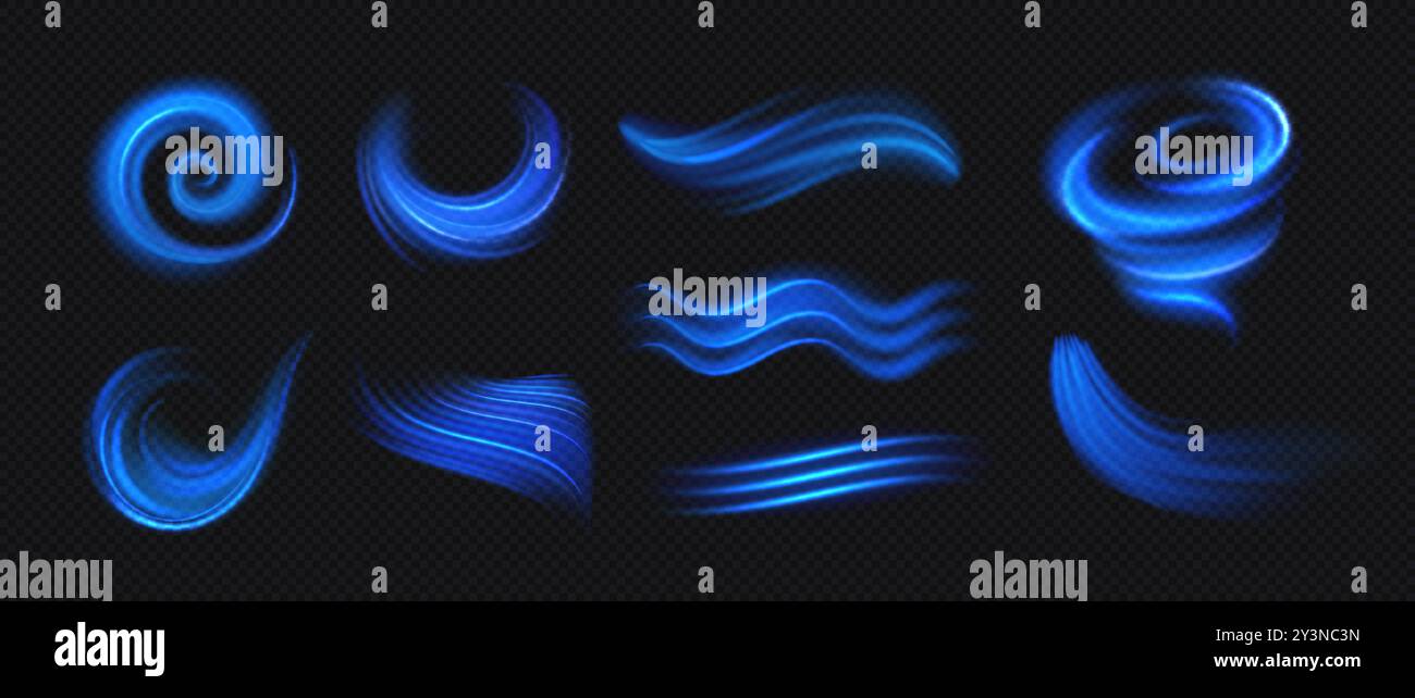 Air flow. Blue cold air flows from conditioner isolated on transparent ...