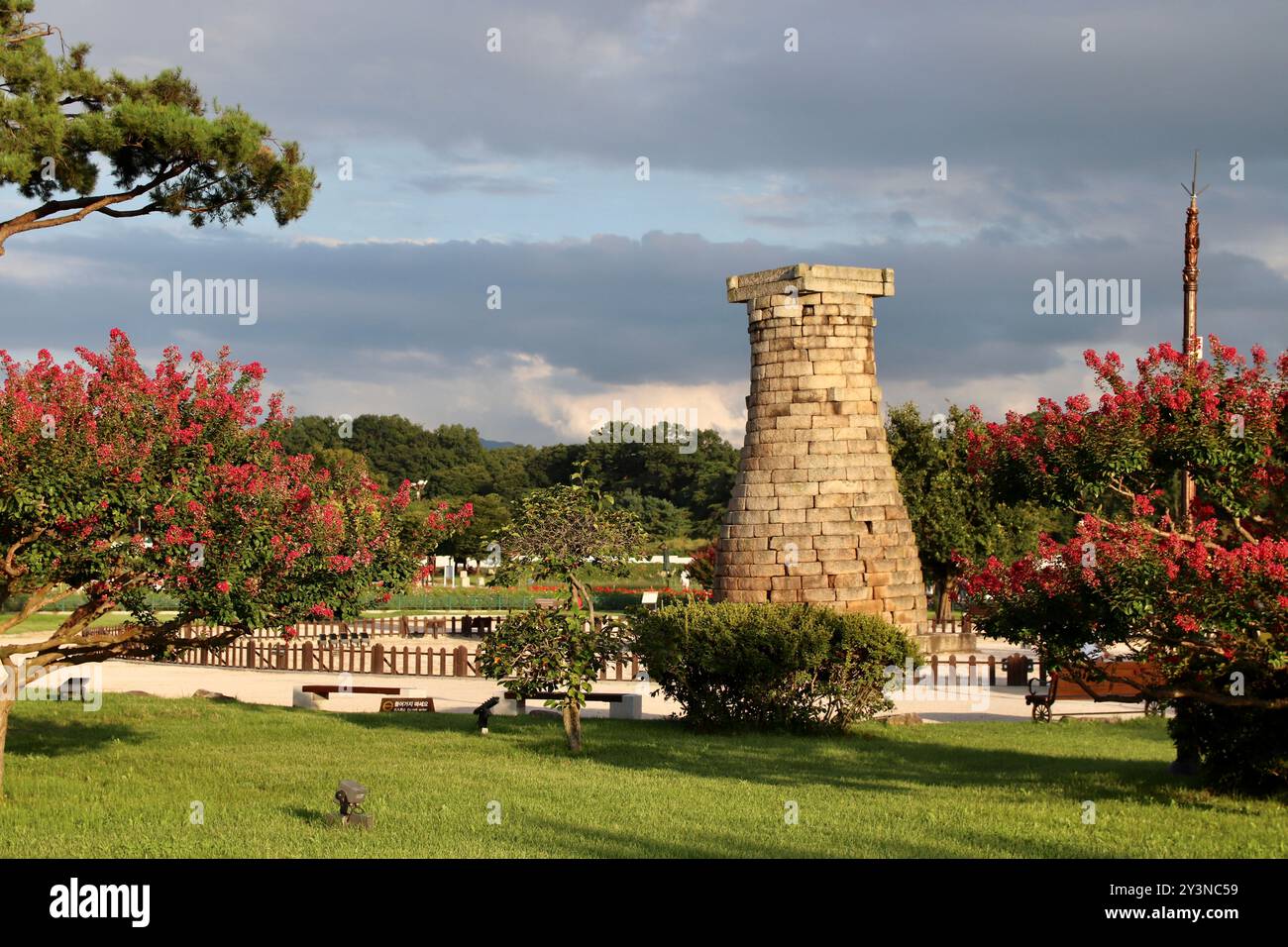 Ancient Stone Observatory Tower Cheomseongdae Surrounded by Blooming ...