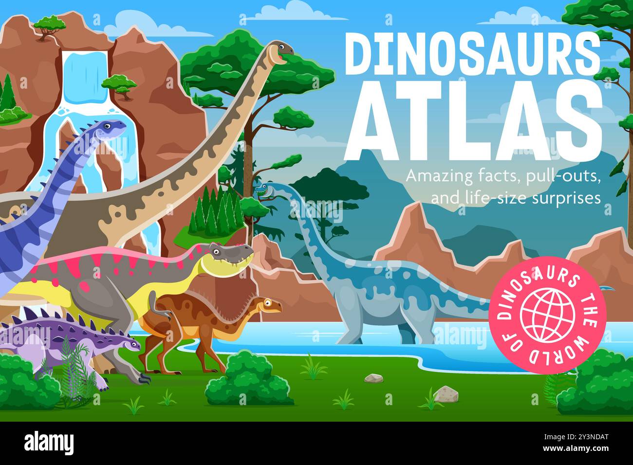 Prehistoric dinosaur encyclopedia book cover with cartoon dino ...