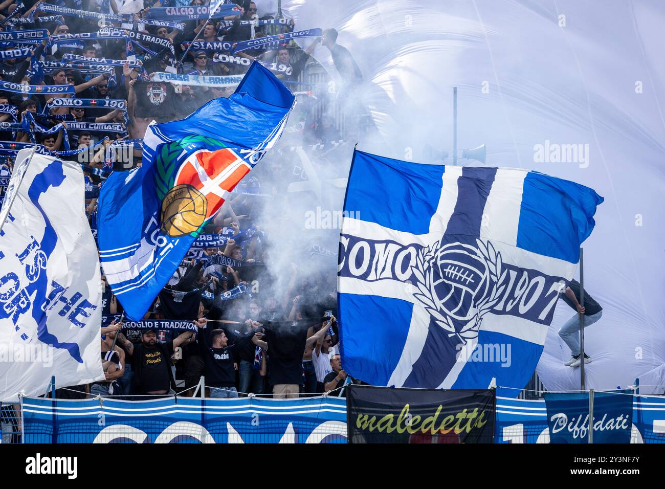 Como, Italy - spetember 14 2024 - Como vs Bologna serie A - flags como ...
