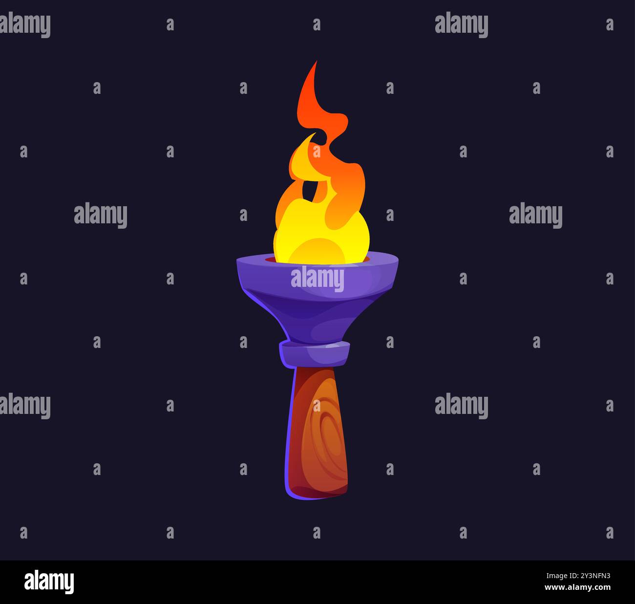 Cartoon torch with burning fire. Isolated vector medieval, fairy tale ...