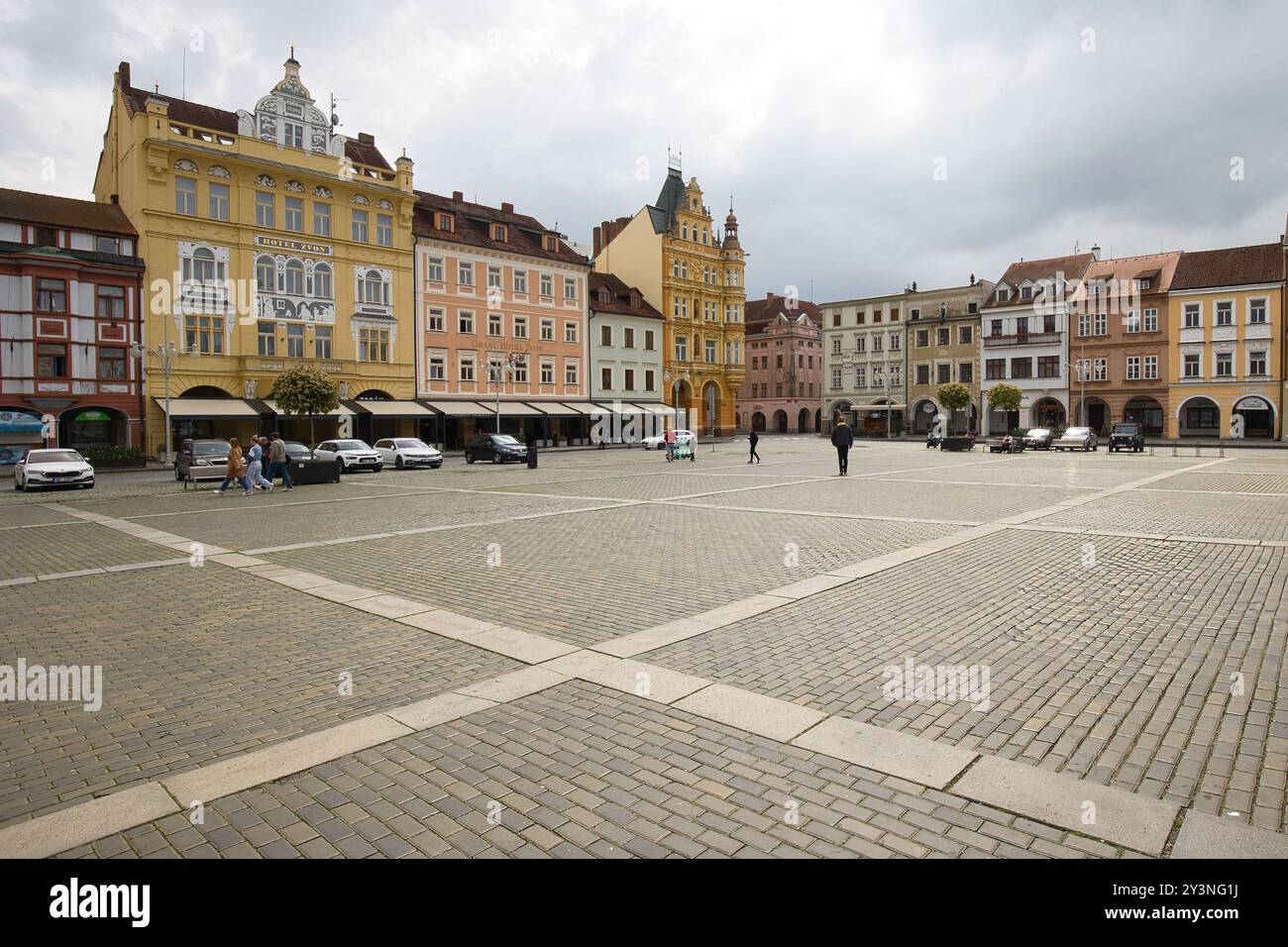 Czech Republic, České Budějovice - May 08, 2024: The facades of the ...