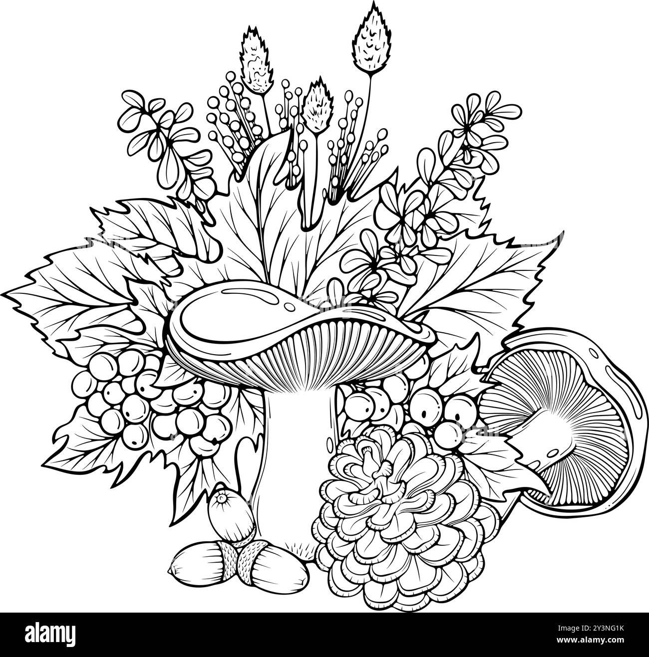 Autumn composition leaves mushroom Stock Vector Images - Alamy