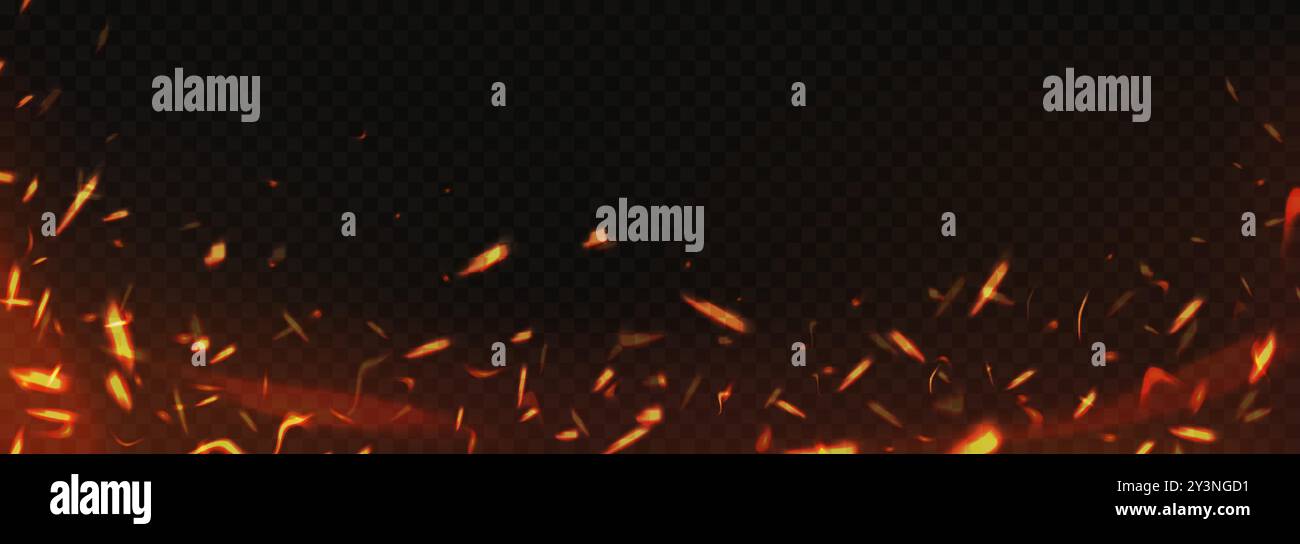 Fire sparks background. Burning glowing particles frame, embers burning ...