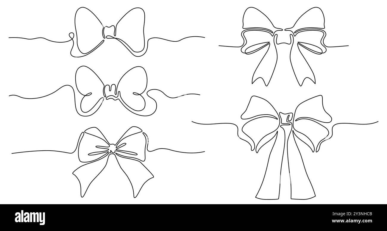 Gift ribbon bow continuous line. One line festive minimalist bow knots ...