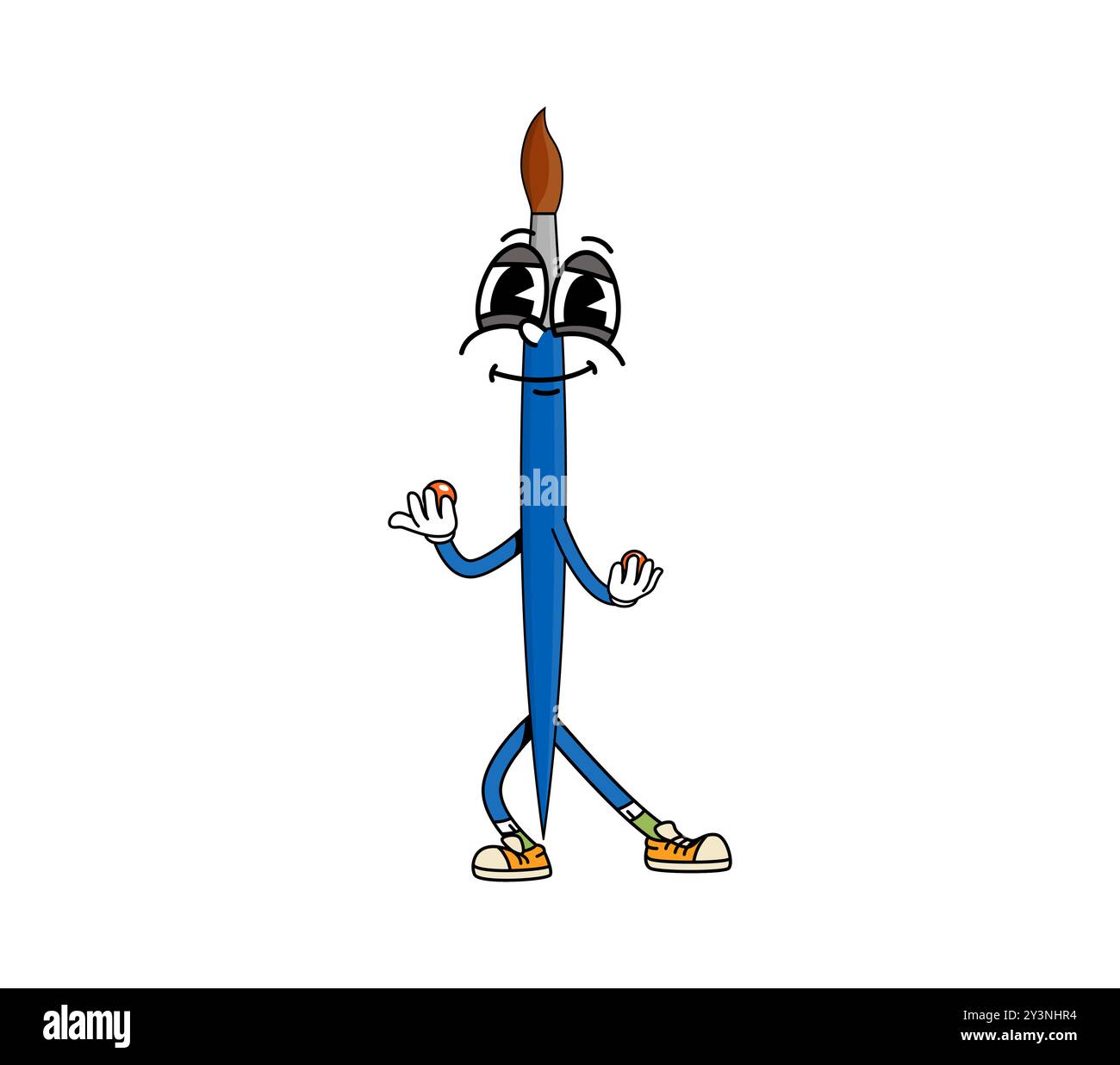 Cartoon groovy school paint brush character. Isolated vector lively ...