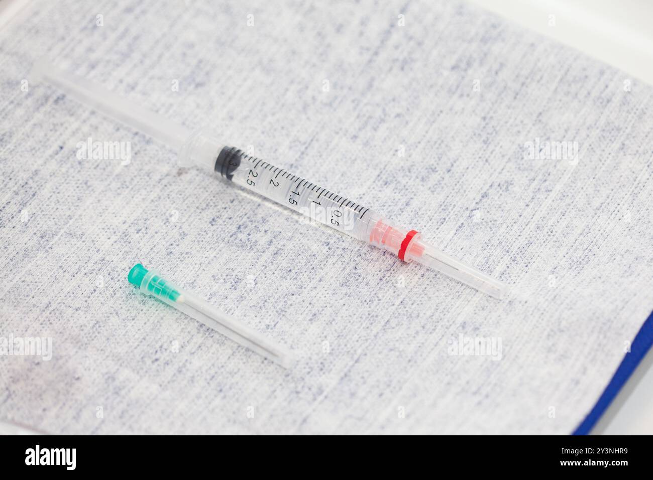 3cc syringe on sterile field ready for use. Medicine concept. Health ...