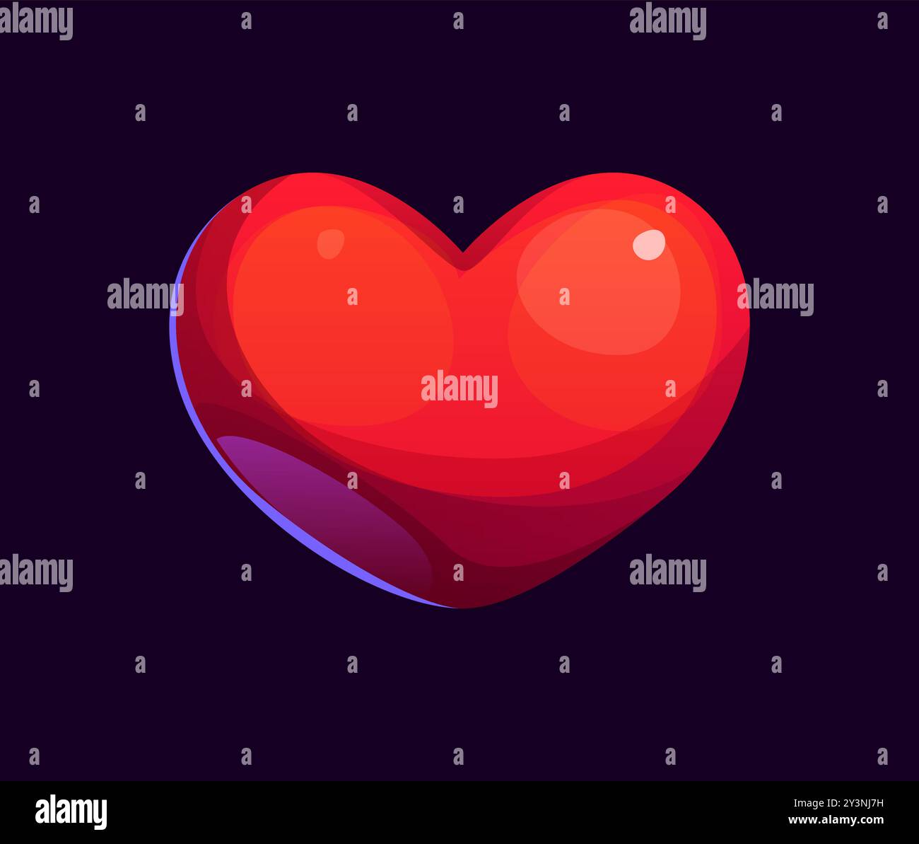 Cartoon game heart asset. Isolated vector red glossy heart shape evokes ...